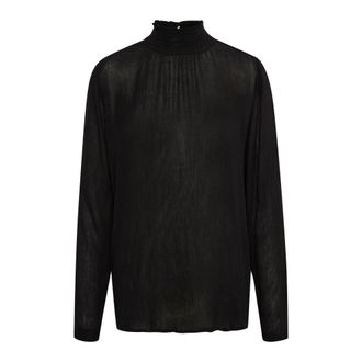 Kaffe Schwarze tiefe Bluse mit langen &Auml;rmeln - - Blouses & Shirts - Damen - Schwarzk - L