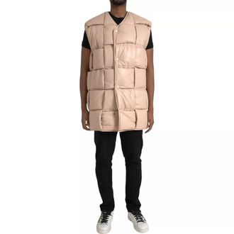 Bottega Veneta Mens Beige Quilted Sleeveless Calf Leather Jacket Clothing