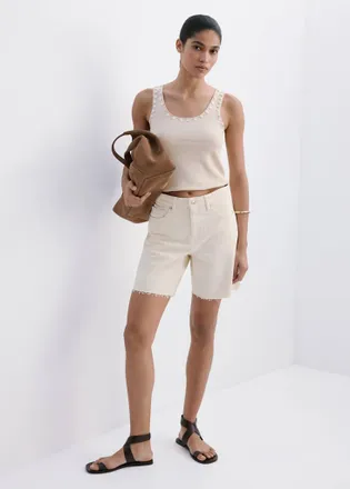 Mango Bermudas en denim coupe droite taille basse &eacute;cru - Femme - 32 - MANGO