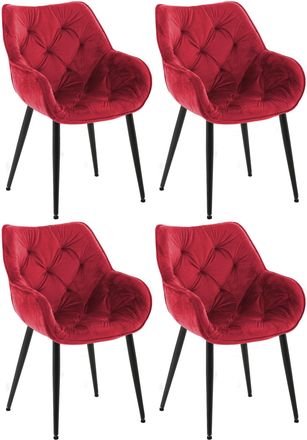 Clp 4er Set Stuhl Tanna Samt I Gesteppter Polsterstuhl I Esszimmerstuhl Mit Bodenschonern, Farbe:rot