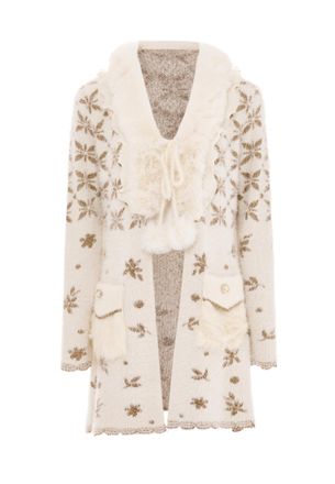 Faina Strickjacke Damen Wollweiss Gold