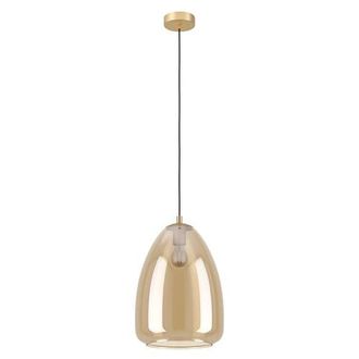 Eglo Hängelampe Alobrase, Pendelleuchte Esstisch, Hängeleuchte aus Metall in Messing gebürstet und bedampften Glas in amber, Esszimmerlampe hängend, E27 Fa