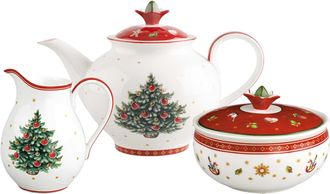 Villeroy & Boch Toys Delight Kaffeeservice-Zubehör 3-teilig, Kaffeekanne (1,4 l) mit Milchkännchen (500 ml) und Zuckerdose (420 ml), Weihnachtliches Kaffeegeschirr, P