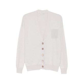 PESERICO Femme, Pulls, Blanc, Taille: 38 FR Gilet &agrave; encolure en V orn&eacute; de perles
