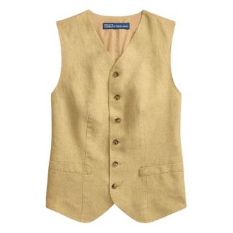 Ralph Lauren Femme, Vestes, Beige, Taille: 36 FR Gilet en Lin D&eacute;lav&eacute; Boutonn&eacute;