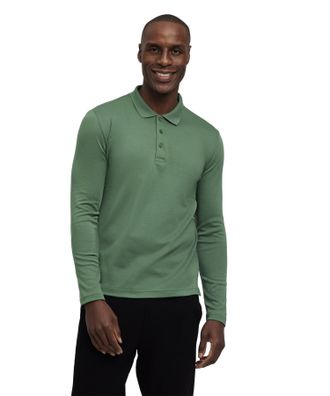 Falke Herren Polohemd Basic Polo Shirt Longsleeve M Pl Baumwolle weich hautfreundlich bequem sehr leicht 1 St&uuml;ck, Gr&uuml;n Schlamm 7560, S