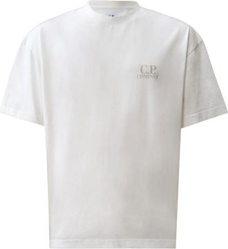 C.P. Company C.p. Company, Homme, Tops, Blanc, Taille: XL T-Shirt Logo Manches Courtes 30/1 Jersey