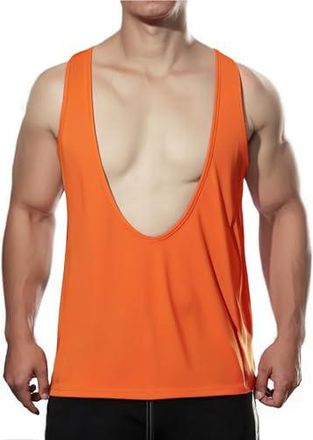 Generic D&eacute;bardeur sans manches pour homme avec col en V profond et coupe ajust&eacute;e, Orange, XXL