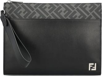 Fendi pochette en cuir à motif monogrammé - Noir