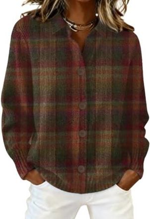 Generic Cardigan boutonn&eacute; en coton d&eacute;contract&eacute; &agrave; imprim&eacute; &eacute;cossais pour femme, Styles 4, 4XL