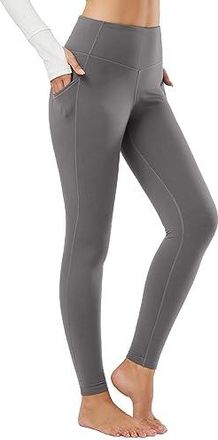 Baleaf Legging thermique doublé en polaire avec poches pour femme - Pantalon de yoga taille haute pour lhiver, Gris - 71,1 cm, XL