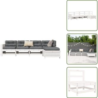 vidaXL 5-tlg. Garten-Sofagarnitur Wei&szlig; Massivholz Kiefer - Gartenlounge - Gartenm&ouml;belset - Holz M&ouml;bel - Kiefernholz - Esszimmergarnitur