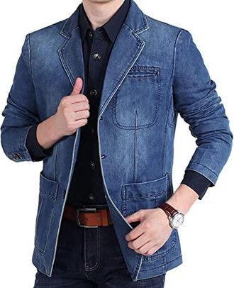 Generic Blazer en jean pour homme : blazers décontractés pour homme, vestes en jean pour hommes, costumes et blazers pour hommes, blazer en denim, coupe droit