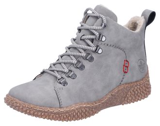Rieker Winterboots RIEKER, Damen, Gr. 37, hellgrau, Nubuklederimitat, Schuhe Winterboots, Schn&uuml;rboots, Stiefelette, Profilsohle, mit Anziehlasche, Topseller