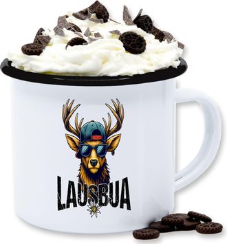 Shirtracer Emaille Tasse Blechtasse - Oktoberfest & Wiesn Tassen - Cooler Hirsch Lausbua I Trachten Motiv Bayrisch I Geschenk J&auml;ger lustig - 300 ml - Wei&szlig; Schwar