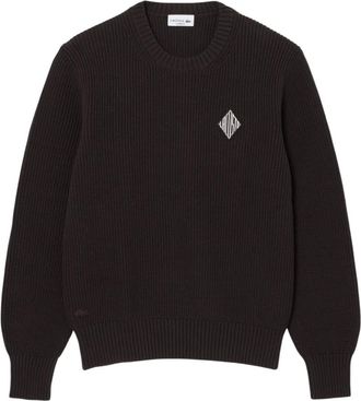 Lacoste Homme, Pulls, Brun, Taille: XL Pearl Rib Knit Badge Accent Sweater