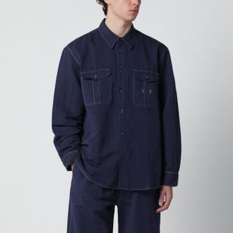 STUDIO NICHOLSON Louro Hemd indigoblau aus Baumwolle und Leinen