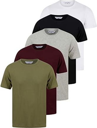 Tokyo Laundry Spectre (5 Pack) Crew Neck Cotton T-Shirts in Black / Light Grey Marl / Winetasting / Lichen Green / Bright White - Tokyo Laundry - L