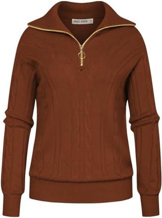 Grace Karin Cardigan pour Femme avec col ch&acirc;le, Pull &agrave; Manches Longues avec Boutons et Poches, Ceinture