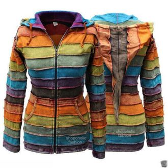 Shopoholic Fashion Damen Säuregewaschen Regenbogen Hippie Kapuzenjacke - Mehrfarbig, Mehrfarbig, 3XL