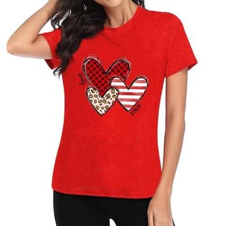 Generic T-shirt &agrave; carreaux imprim&eacute; l&eacute;opard pour la Saint-Valentin 2026, Rouge, XL