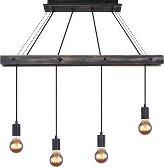 Globo Lighting Decken Pendelleuchte aus Holz 4 flammig H&auml;ngeleuchte schwarz matt Esstischleuchte, 4x E27, LxBxH 90x9x120cm, Wohnzimmer Esszimmer