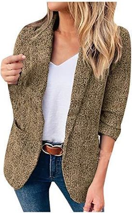 Generic Vestes pour femmes 2026 - Haut ample &agrave; manches longues - Veste d&eacute;contract&eacute;e pour femme, kaki, L