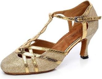 MGM-Joymod Chaussures de Danse pour Femme Bride en T Bout fermé Paillettes Synthétiques Soirée de Mariage Tango Salle de Bal Moderne Amérique Latine, L322 Doré T