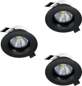 Eglo 3er Set Einbaustrahler Saliceto, dimmbare Deckenspots, runde Deckenstrahler aus Aluminium in Schwarz, warmwei&szlig;, &Oslash; 8,8 cm