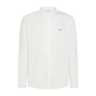 Sun 68 Homme, Chemises, Blanc, Taille: 2XL Linen Korean Collar Shirt