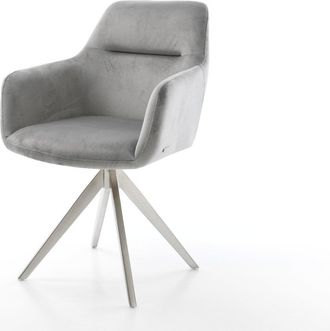 DELIFE Esszimmerstuhl Pejo-Flex Samt Grau Kreuzgestell kantig Edelstahl Taschenfederkern, Esszimmerstühle