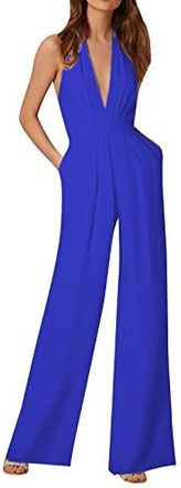 Generic Combinaison dété sans manches pour femme - Combinaison festive élégante - Salopette de mariée - Col en V - Sans manches - Combinaison dété longue - Co