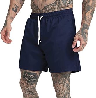 Generic Pantalon multifonctionnel 5 minutes pour homme - Couleur unie - Short de sport de plage - Short de fitness, bleu marine, XXL