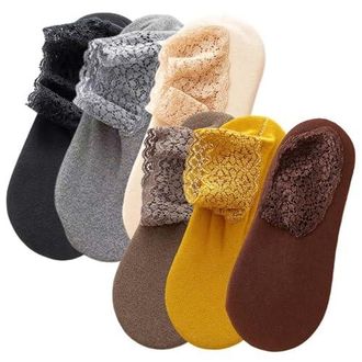 Generic Deliberath Chaussettes chaudes en dentelle pour lautomne et lhiver - Antidérapantes - Confortables et antidérapantes - Pour la maison, 6 pièces-B, Tai