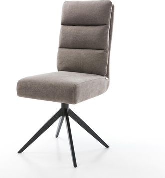 DELIFE Drehstuhl Pela-Flex Strukturstoff Soft Taupe Kreuzgestell breit Schwarz 360&deg; drehbar Wippfunktion Taschenfederkern, Esszimmerst&uuml;hle