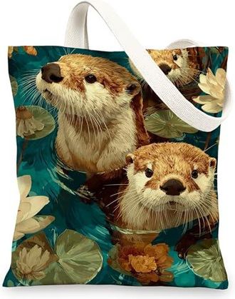 Generic Sacs fourre-tout en toile motif loutre - Réutilisables - Respectueux de lenvironnement - Légers et lavables - Pour salle de sport, voyage, plage, piqu