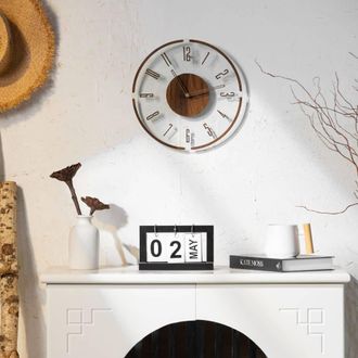 Wall-Art leise Glas Wanduhr 30cm große Küchenuhr Holzoptik auf Klarglas minimalistische Glasuhr mit Quarz Uhrwerk (Holzziffern, Ø 30cm)