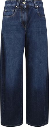 Brunello Cucinelli Femme, Jeans, Bleu, Taille: 38 FR Pantalon Large en Denim Authentique avec Monili