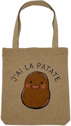 Fabulous Sac Shopping Tote Bag Aspect Lin - Jai la Patate Expression L&eacute;gumes Humour - Sac de Courses Toile Epaisse 360g Beige Naturel Cabas Port&eacute; Epaule Solide