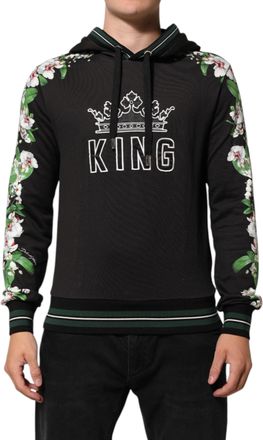 Dolce & Gabbana Mens King Black Orchid Floral Crown Logo Hoodie Sweater Cotton Clothing