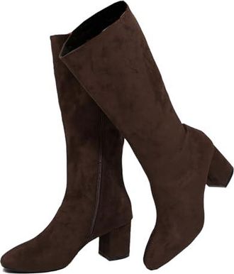 Generic Bottes habill&eacute;es &agrave; talon &eacute;pais et bout pointu pour femme, talon bloc en daim, fermeture &eacute;clair lat&eacute;rale, chaussures d&eacute;contract&eacute;es pour lautomne et lhi