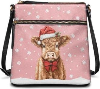 Coloranimal Sac &agrave; bandouli&egrave;re en cuir pour femme avec fermeture &eacute;clair, sac &agrave; main tendance et l&eacute;ger avec plusieurs poches, Joli b&eacute;tail de No&euml;l