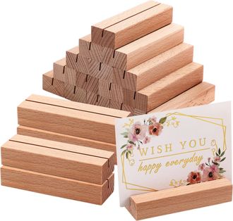 Garneck 20 St&uuml;ck Holz Tischkartenhalter Buche Mit 1mm Schlitz Stabile Sockel Kartenhalter F&uuml;r Tischdeko Fotohalter Und Platzkarten Pr&auml;sentation