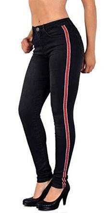 ESRA Femme Jean Skinny Bande à sur Le côté Jean Femmes Taille Haute Bande latérale à Grandes Tailles J330