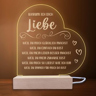 Indigos UG LED Nachttischlampe - Herz rechts - Spruch 4 - Liebe, Familie, Mama, Papa - Herz mit Spruch - Nachtlicht - 3D-LED-Lampe - Geschenk, Geburtstag, Weihna