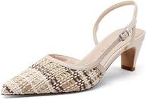 Queen Helena Escarpins Femme Slingback &agrave; bout en tissu tress&eacute; avec talon bas K4540, Marron caf&eacute;., 41 EU