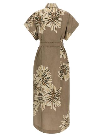 Brunello Cucinelli Floral-Print Cotton Poplin Dress - Sage