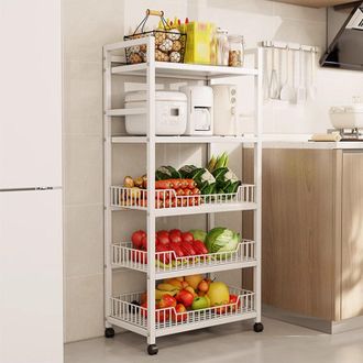 Generic Offenes K&uuml;chenregal mit Atmungsaktivem Netzkorb, Snackregal Aus Metall mit Universalrollen for Wohnzimmer, Esszimmer, Balkon