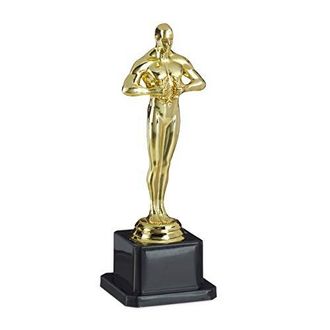 Relaxdays Statue de vainqueur, Lot de 3, Socle carr&eacute;, Figurine avec Couronne, troph&eacute;e de vainqueur, Hollywood, 18 cm de Haut, dor&eacute;