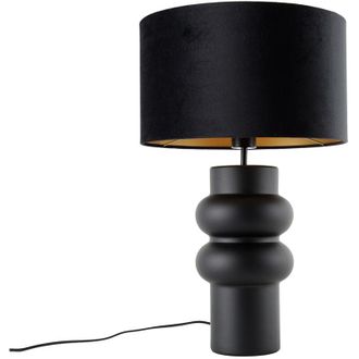 QAZQA Alisia - Lampe de table avec Abat-Jour - 1 lumi&egrave;re - &oslash; 35 cm - Noir - Design - &eacute;clairage int&eacute;rieur - Salon i Chambre i Cuisine i Salle &agrave; manger